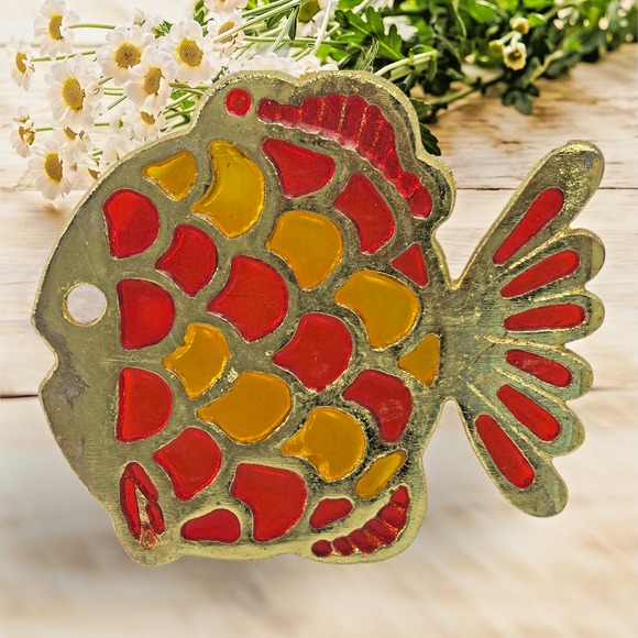 Kitchen | Vintage Metal Fish Shaped Trivet Hot Plate Hanging Stained ...